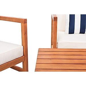 SAFAVIEH Outdoor Collection Montez Natural/ White Cushions/ Striped Pillows 4-Piece Conversation Patio Set