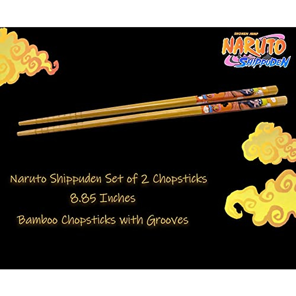 JUST FUNKY Naruto Shippuden Chopsticks Set of 2 - Official Naruto Collectible Chopsticks - Includes 2 Matching Sets of Bamboo Chopsticks - 8.85 Inches Long Anime Chopsticks
