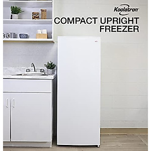 Koolatron Compact Upright Freezer, 5.3 cu ft (150L), White, Manual Defrost Design, Space-Saving Flat Back, Reversible Door, for Home, Apartment, Condo, Cottage