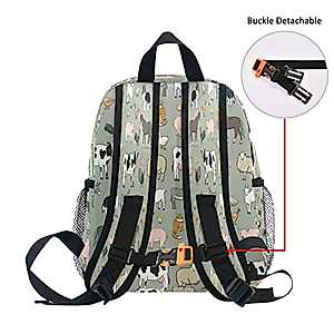 Cow Pig Rooster Kids Backpack Toddler Children's Schoolbag Backpack,Farm Animals Bookbag Travel Bag for Elementary Toddler Kindergarten Preschool Boys Girls with Chest Strap