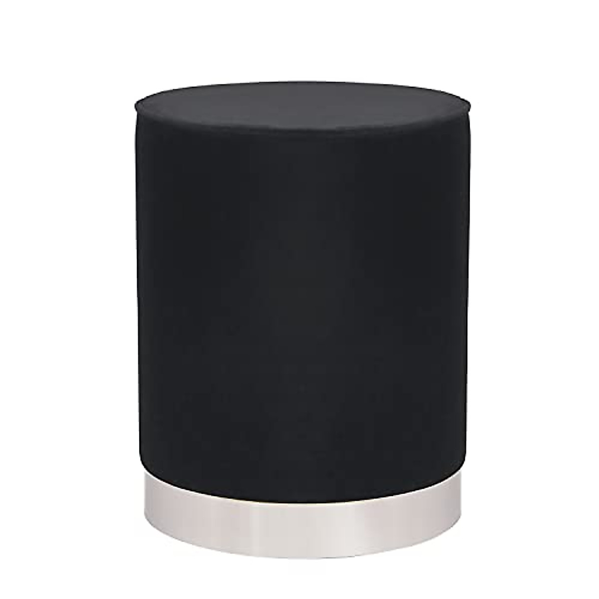 Adeco Round Upholstered Velvet Ottoman with Silver Metal Base, Makeup Vanity Chair Soft Compact Padded Foot Rest Stool for Living Room Bedroom, Black