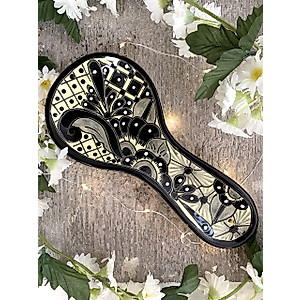 Ceramic Spoon Rest - Hand Painted Talavera - Mexican Style - Black and White Home Decor - Cuchara Floral Blanco/Negro