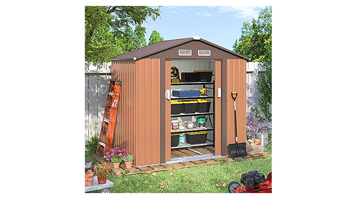 JAXPETY 4.2' x 7' Metal Storage Shed with Lockable Doors