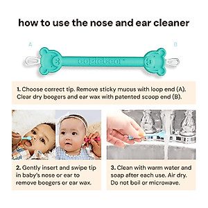 oogiebear - Nose and Ear Gadget. Safe, Easy Nasal Booger and Ear Cleaner for Newborns and Infants. Dual Earwax and Snot Remover - 2 Pack with Case - Orange and Seafoam