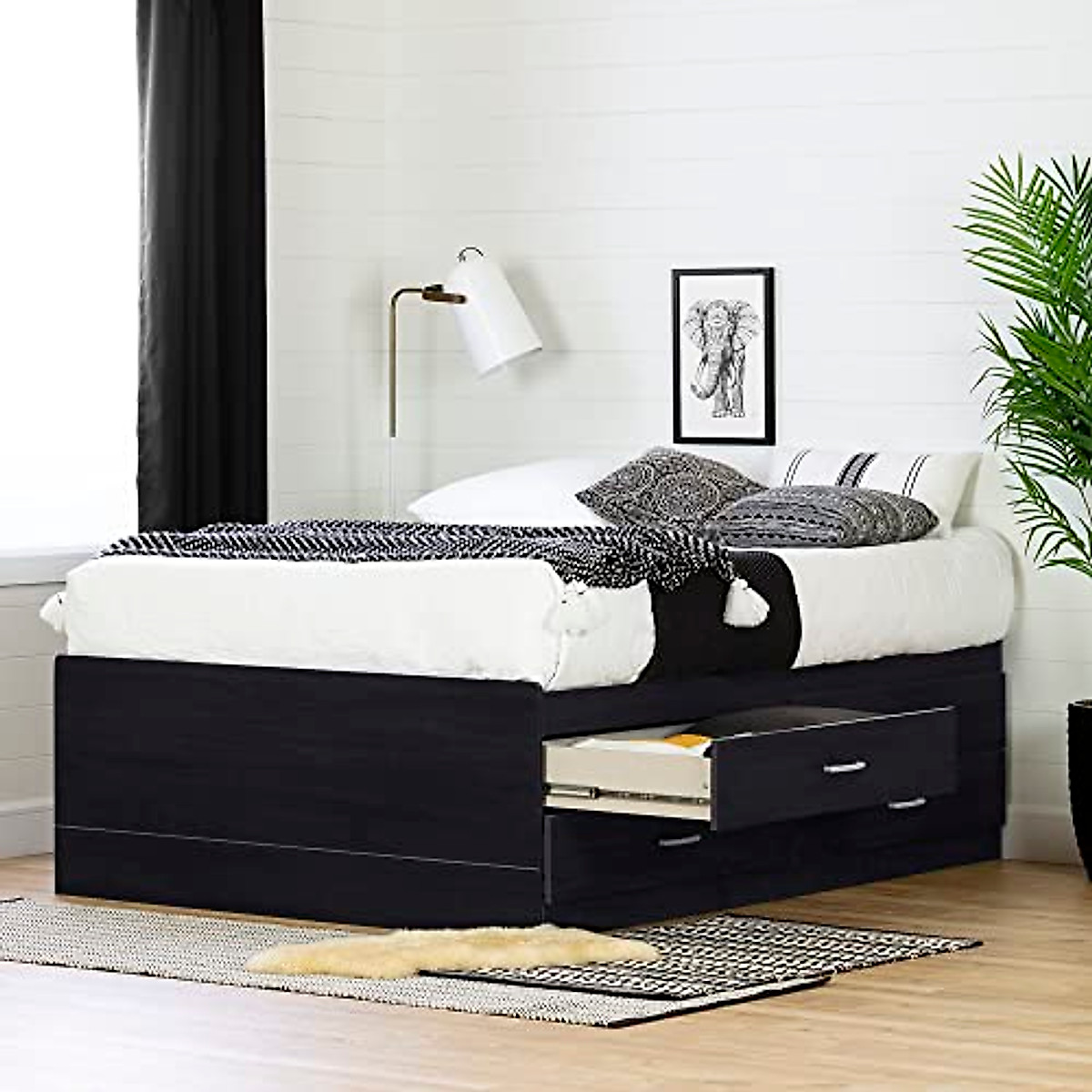 South Shore Cosmos Captain Bed with 4 Drawers, Full 54-inch, Black Onyx