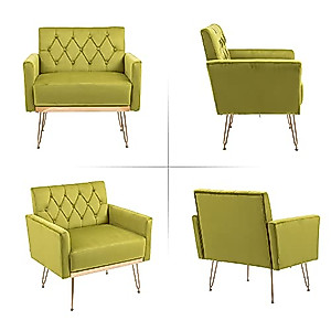 Olela Accent Chair Set of 2,Velvet Armchair Single Sofa Modern Tufted Upholstered Side Reading Chairs with Arm and Gold Metal Leg for Living Room Bedroom Club Nursery Office Decorate(2, Olive Green)