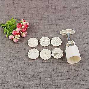 Cookie Stamp Moon Cake Mold Chinese Mid Autumn Festival Cake Press Polvoron Cutter with 50g 6 Stamps DIY Decoration
