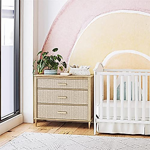 Little Seeds Shiloh Convertible 3 Drawer Dresser, Natural and Faux Rattan