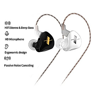 KZ EDX Wired Headset in Ear Entry Level HiFi Headset 3.5mm Detachable 2pin IEM bass Music Game Headset(Black, Mic)