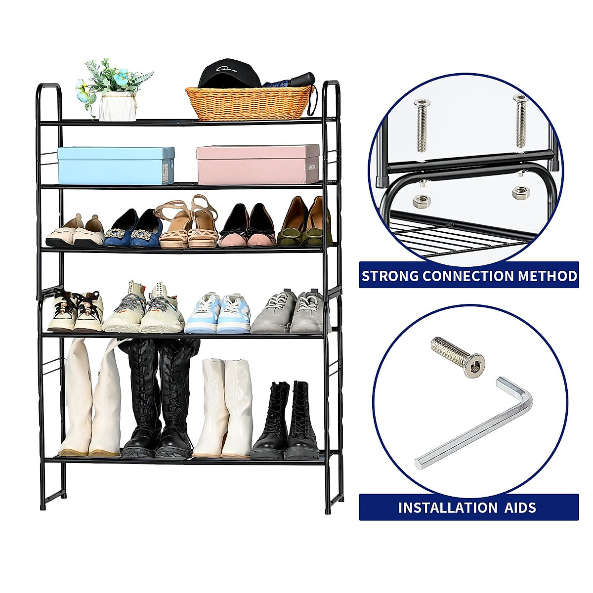 SUFAUY Shoes Rack Shelf for Closet Metal Stackable Shoe Storage Organizer, Wire Grid, 3-Tier, Black