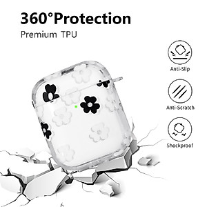 AIIEKZ Compatible with AirPods Case Cover, Soft TPU Case with Cute Flower Pattern for AirPods 2&1 Generation Case with Pendant Keychain and Carabiner for Girls Women (Black)