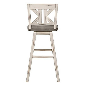 Swivel Pub Bar Height Stools Set of 2, Modern Solid Wood Kitchen Bar Height Stools with Backs, High Back, Swivel Seat, Footrest for Kitchen Island, Easy Assembly, Divided X-Back, 29"SH, White