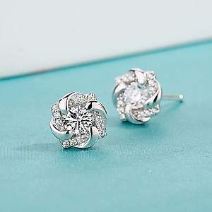 SA SILVERAGE Hypoallergenic Earrings 925 Sterling Silver Earring Flower Brilliant Cut Simulated Diamond Cubic Zirconia Ear Rings for Women Silver Jewelry