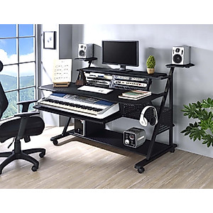 Acme Furniture Metal and Wooden Music Desk with Wheels, Black