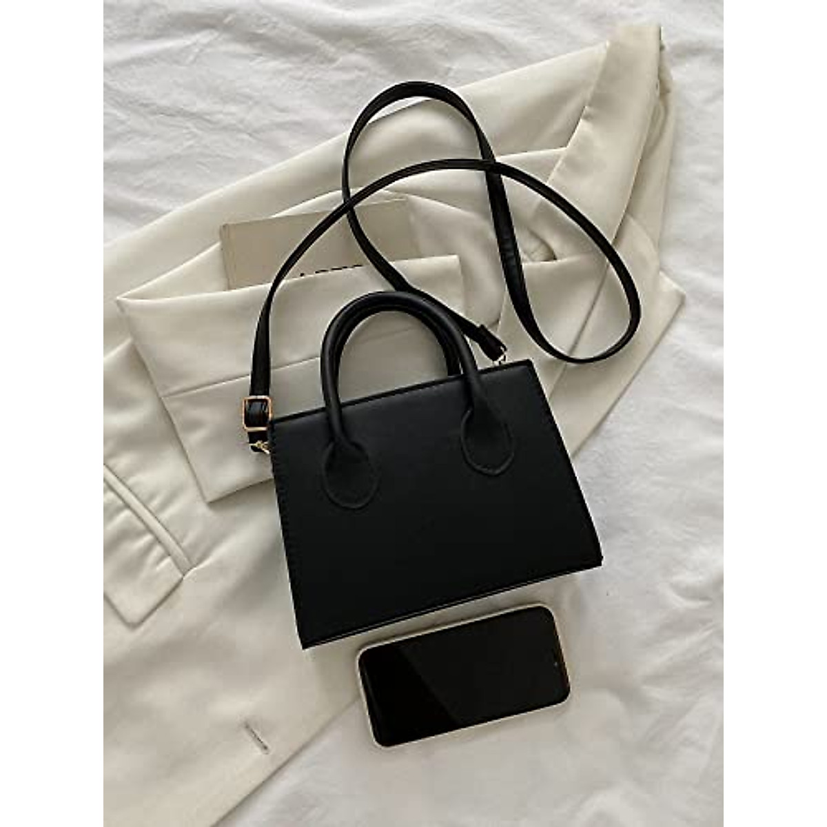 GORGLITTER Women's Double Handle Satchel Shoulder Bag Crossbody Square Bag Purse Handbag Black One Size