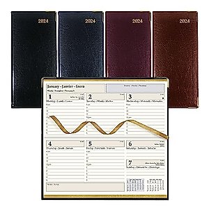 Brownline 2024 Executive Weekly Pocket Planner, Appointment Book, 12 Months, January to December, Horizontal, Sewn Binding, 6.75" x 3.1875", Trilingual, Assorted Colors (CBE306.ASX-24)