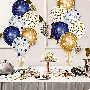WATINC 36Pcs Navy Blue and Gold Happy Birthday Balloons, Sequin Confetti Latex Balloon Party Decor Photo Booth Prop Background Decoration for Kids Boy Girls Classroom Home Wall Baby Shower (12 Inch)