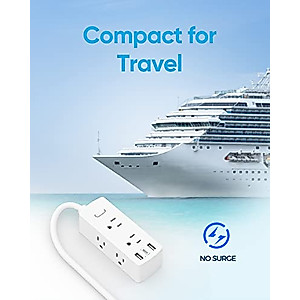 Cruise Essentials, Power Strip with USB C, No Surge Protector, 6 Outlets 3 USB Ports with 5ft Extension Cord Flat Plug, Cruise Accessories Must Have