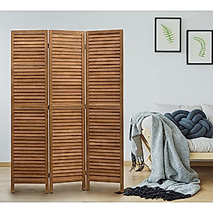 ALIMORDEN 5.7 Ft 3 Panels Room Dividers, Vintage Natural Wooden Privacy Screen, Folding Wall Divider, Space Seperate