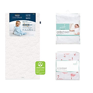 HALO DreamWeave Breathable Mesh Baby Crib Mattress and Aden + Anais Essentials Crib Sheets, White & Briar Rose