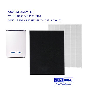PUREBURG D3 Replacement Filter Set Compatible with Winix D360 Air Purifier 1712-0101-02,H13 HEPA + 6 x Activated Carbon Pre-Filters,Air Clean Dust VOCs