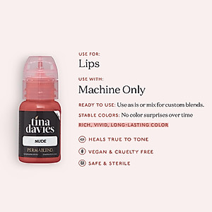 Tina Davies Professional Envy & Lust Lip Pigments - Permanent Lip Makeup - Colors Heal True to Tone - High Retention - Envy Nude, 1/2oz/15ml Bottle