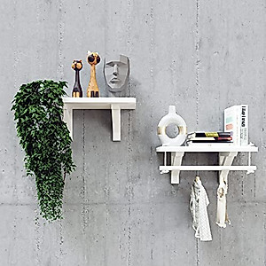 IRON WOOD White Floating Shelves Set of 2 with Towel Bar - Wall Mounted Floating Bathroom Shelves Over Toilet -for Kitchen Living Room - Bookshelf -