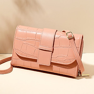 VINMEN Crossbody Phone Bag, Wrist Wallet Handbags, Leather Clutch Bag Evening Bag for Women and Girls (Pink)