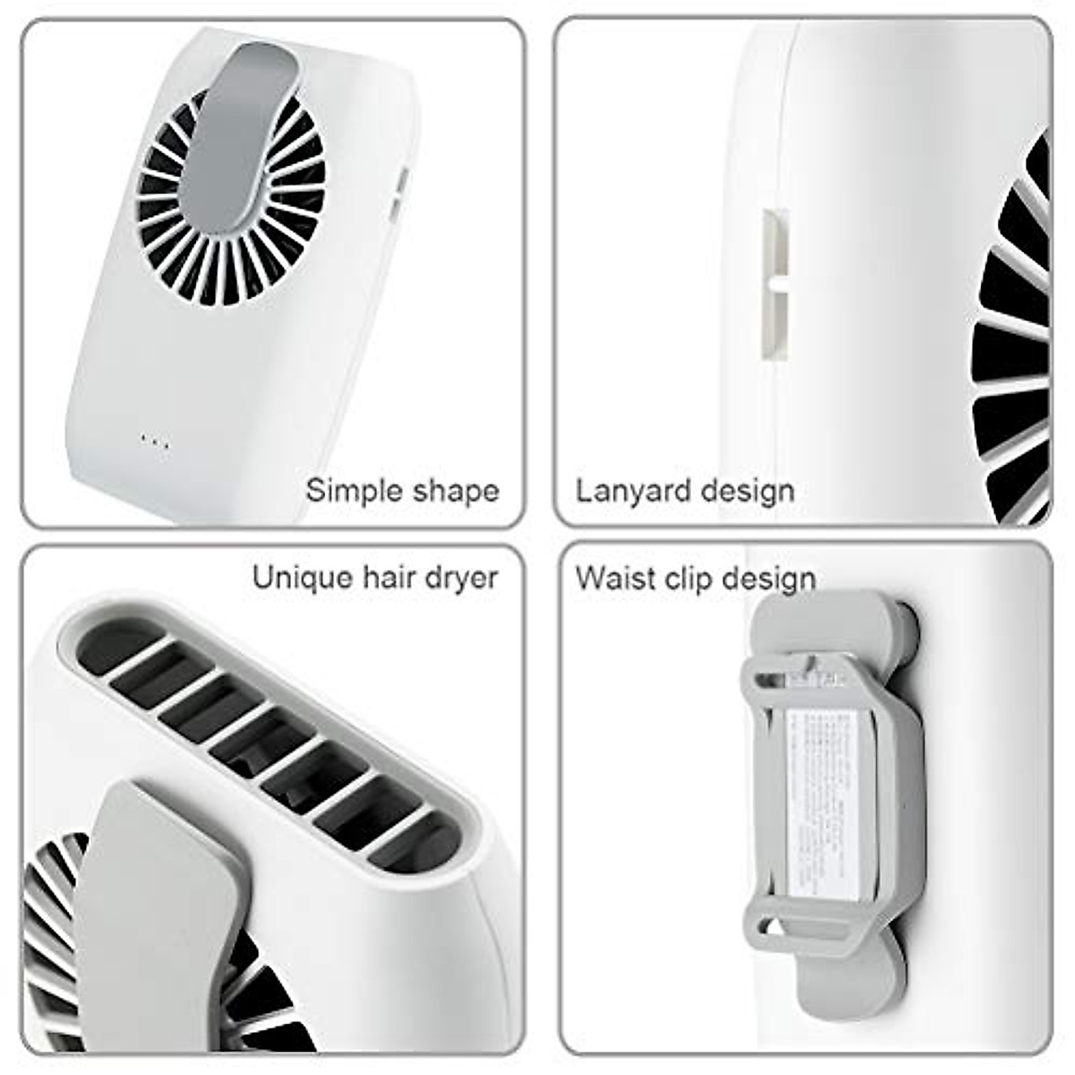Mini Waist Clip on Fan,Waist Cooling Fan,Portable hands-free necklace and wrist fan with 15H Working Time, 3 Speeds Mode, and USB Rechargeable Battery Operated,for Home Office Outdoor Travel,（White）