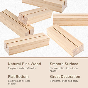 Boocalny 24PCS Wood Place Card Holder, Wooden Table Number Holders, Natural Sign Holders Stands, Picture Name Card Holder for Wedding, Retail Shop, Business Card Holders for Decoration, Events 4x1.2x1in