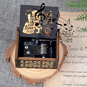 Kcikn Beauty Cute Hand-Crank Music Box for Him Her Small Wood Engrave Musical Box for Christmas Birthday Valentine's Day Black (Style C)