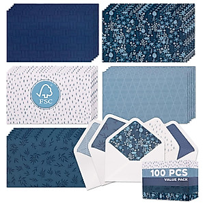 VNS Creations 100 pack Blank Cards with Envelopes & Stickers - All Occasion Blank Greeting Cards and Envelopes - Blank Note Cards with Envelopes 4x6 - Plain Blank Inside Navy Stationary Cards Set