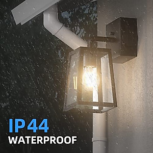 SPECILITE Dusk to Dawn Porch Lights with 2 Outlets, Waterproof & Anti-Rust Outdoor Light Fixture, Black Finish Exterior Light Fixture for Garage, Patio, Garden