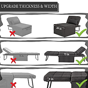 FHFO 4 in 1 Ottoman Bed Sleeper Chair Bed Folding Ottoman to Bed Chairs Breathable Linen Sofa Bed with Adjustable Backrest Pillow for Living Room Apartment Office, 28” Width, Dark Grey