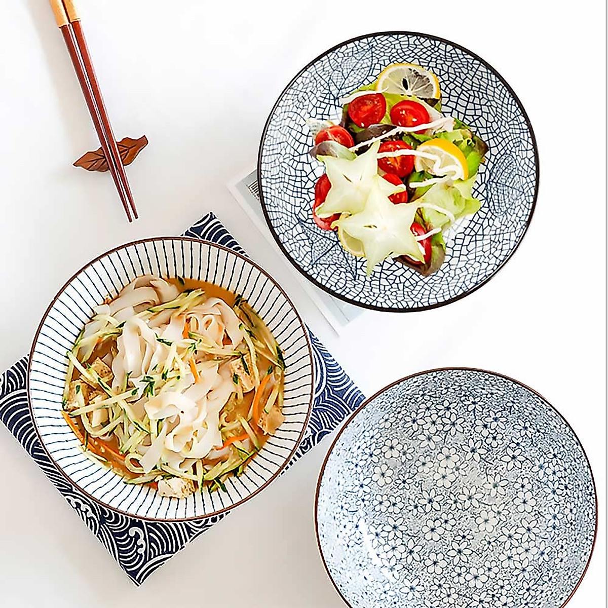 Houlu 60 oz Pho Bowls, Large Soup Bowl, Japanese Ramen Bowl Set, Big Porcelain Bowls Set of 3, 8 inches