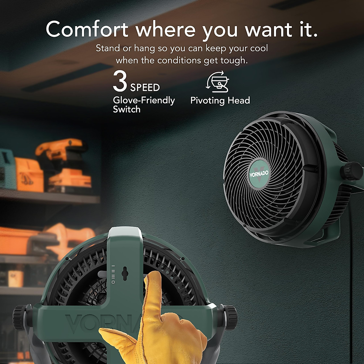 Vornado EXO61 Medium Heavy Duty Air Circulator, 3-Speed High Velocity Shop Fan with High-Impact Case and 8 ft Cord, Powerful Industrial Multipurpose Electric Air Mover for Whole Room Cooling