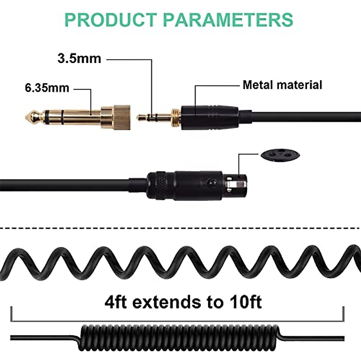 Q701 Cable Coiled Audio Cord Compatible with AKG K712 K240 K240S K702 K141 K171 K181 K271 MK II K241 K175 K275 K712 K553 MKII M220 Headphone Aux Cable Wire with 6.35mm Adapter(4ft Extends to 10ft)