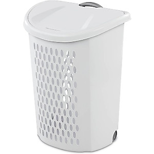 JjoiAs 135 Liter Ultra Wheeled Design Clothes Laundry Basket, Mind Reader Basket Collection，20 1/8" x 15 3/8" x 26 3/4" Capacity, Laundry Hamper White Lid & Base w/Plastic Handle & Wheels