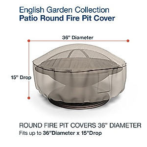Budge P9A15PM1 English Garden Fire Pit Cover Heavy Duty and Waterproof, Firepit, Tan Tweed