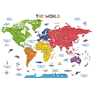 DECOWALL DL3-2212 XLarge World Map Kids Wall Stickers (59x40 inch) Decals Peel and Stick Removable for Nursery Bedroom Living Room Art murals Decorations
