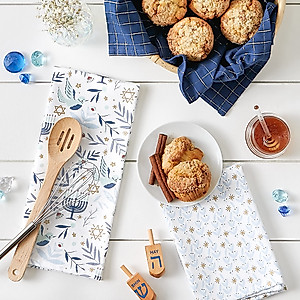 DII Hanukkah Kitchen Collection Festival of Lights Celebration Decor, Dish Towel Set, 18x28, Assorted Hanukkah Blessings, 3 Piece