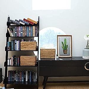 FIYAMMY Rattan Basket With Lid, Large Lidded Basket For Storage Rattan Box(15.3" L×11.4"W×9.5"H)