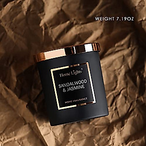 HomeLights Luxury Scented Candle, Natural Soy Wax, Home Fragrance Decor Gift, Sandalwood & Jasmine, Medium Jar