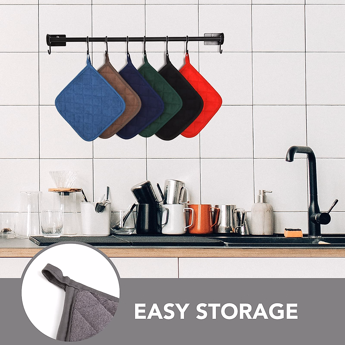 Joyhalo 6 Pack Pot Holders for Kitchen Heat Resistant Pot Holders Sets Oven Hot Pads Terry Cloth Pot Holders for Cooking Baking