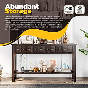 Venera Console Tables for Living Room - Solid Wood Black 60” Entryway Table with Storage - Behind Couch Table Skinny & Two Drawers - Environmental-Friendly Entry Way Table Home Furniture