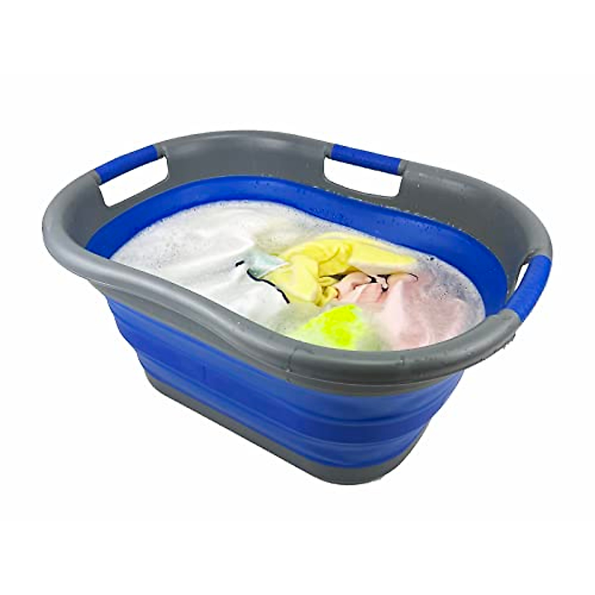 SAMMART 40L (10.5 gallon) Collapsible Plastic Laundry Basket - Foldable Pop Up Storage Container/Organizer - Portable Washing Tub - Space Saving Hamper/Basket (Purplish Blue + Turquoise Blue)