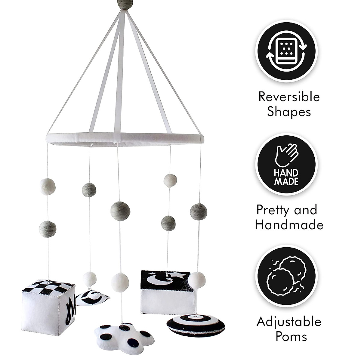 Reversible Baby Mobile - Brain Stimulation to Engage Your Newborn - Felt Mobile with Two Sides for Continued Engagement