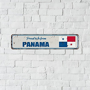 Autravelco Proud to Be from Panama 4x18 Inch Metal Sign Decorative Shop Room Gate Wall Décor Tin Signs State Flag Map Sailor Sailing Metal Plaque for Backyard