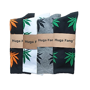 4 Pairs Pack Marijuana Weed Leaf Printed Cotton Athletic Sports High Crew Socks for Women Men (D-4 pairs)