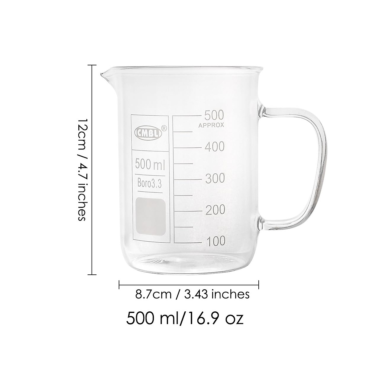 DS. DISTINCTIVE STYLE Chemistry Glass Beaker with Handle 500 Milliliters Lab Beaker Borosilicate Glass Measuring Cup for Laboratory